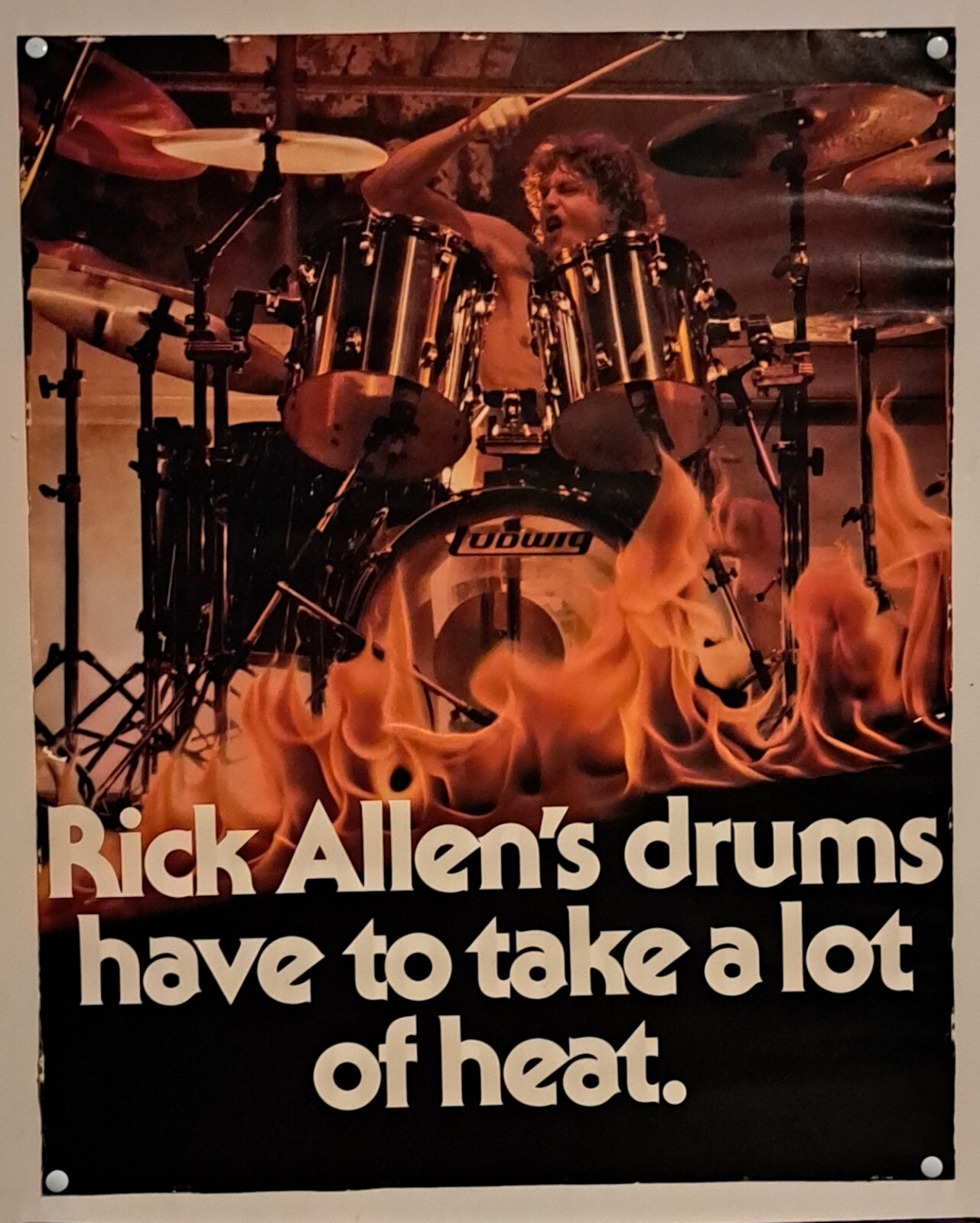 rare RICK ALLEN 1983 LUDWIG DRUMS PROMO POSTER, 20” X 16” ,DEF LEPPARD ...