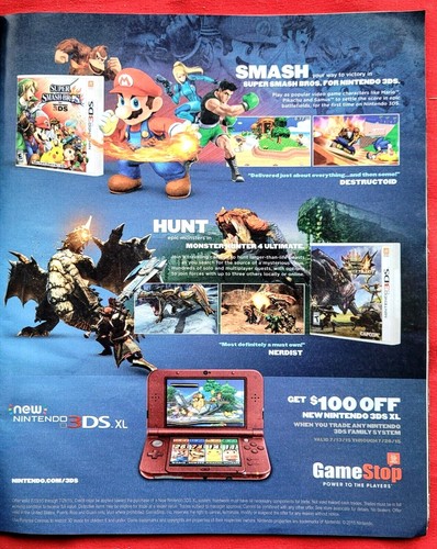 2015 MONSTER HUNTER / SUPER SMASH BROS Nintendo 3DS XL Game Promo PRINT ...