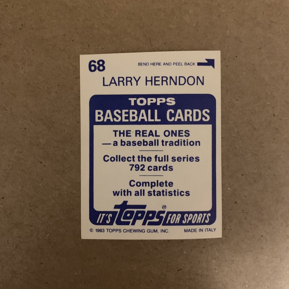 1983 Topps Baseball Sticker Larry Herndon # 68 Detroit Tigers Italy ...