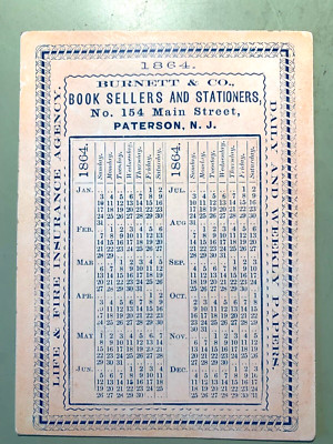 1864 Advertising Calendar - Burnett & Co - Paterson NJ - Life & Fire ...