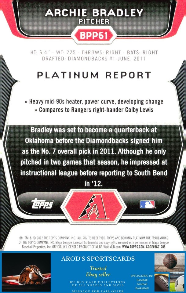 2012 Bowman Platinum *Archie Bradley **Card #BPP61** Prospects | eBay