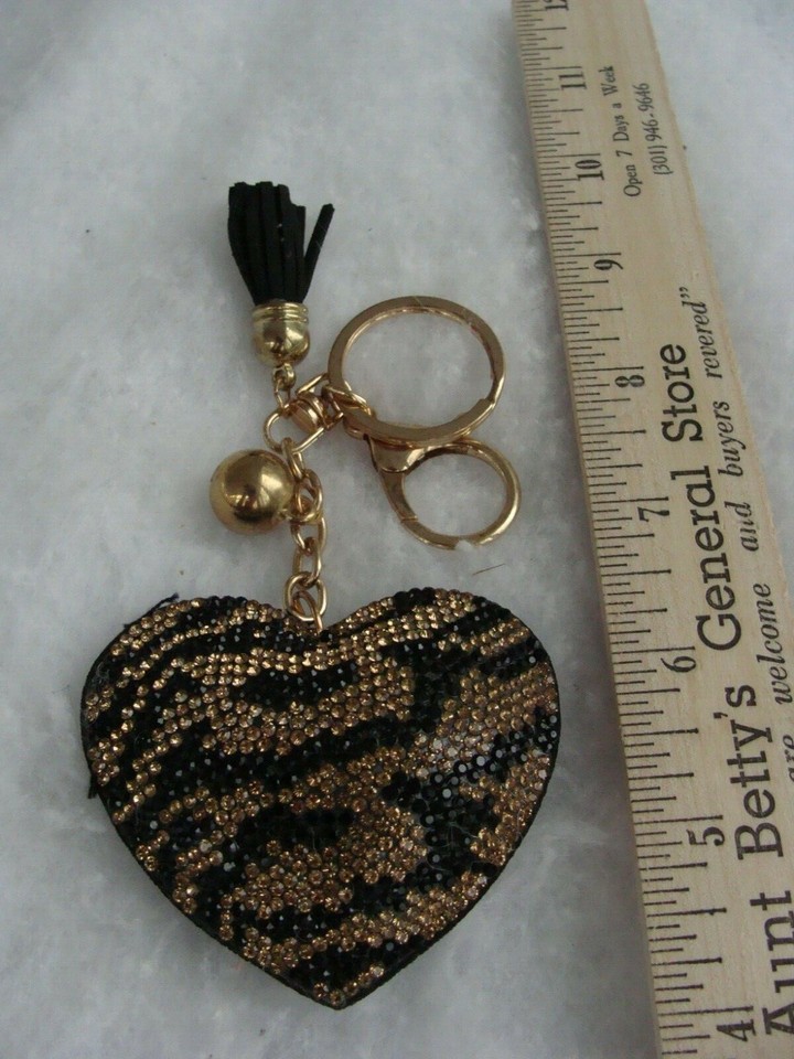 Bling Heart Love SEQUIN. Romance Large Key Chain Key Fob Gold Black ...