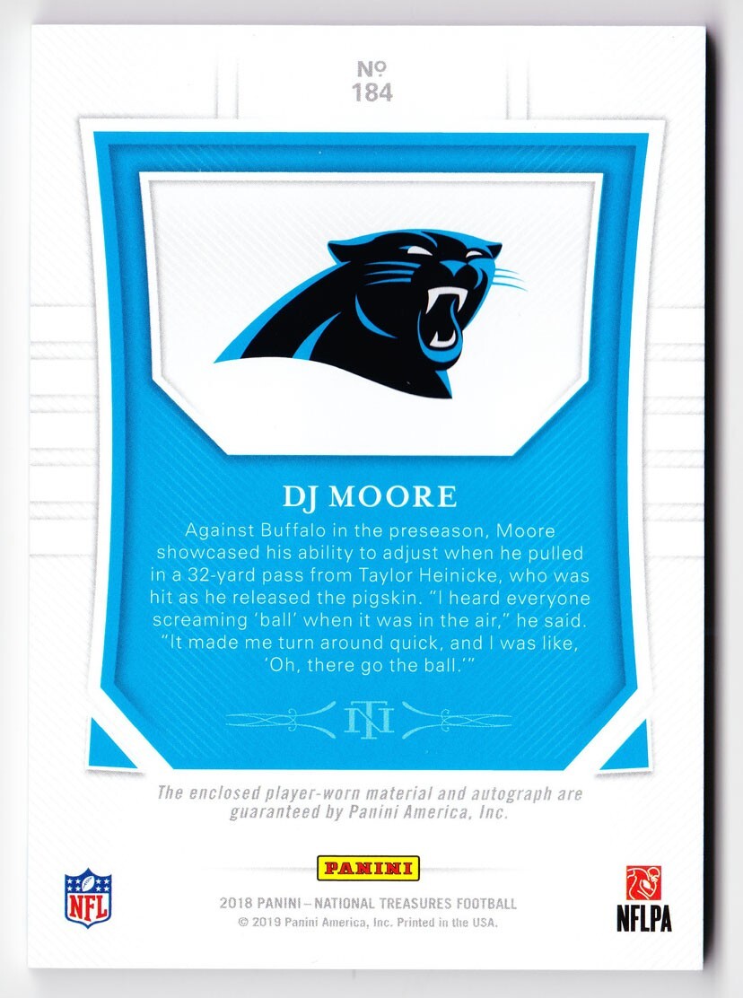 DJ Moore 2018 National Treasures TRUE RPA RC Patch Auto 94/99 - Rookie ...