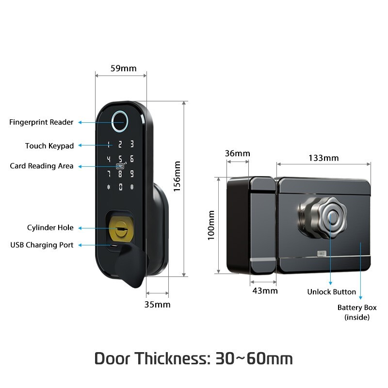 Fingerprint Door Lock Waterproof Outdoor Gate Bluetooth TT Lock Wifi ...