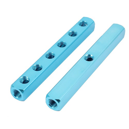 A Air Pneumatic Aluminum Manifold Block Splitters 2 Pcs 1/4BSP Thread 6 ...