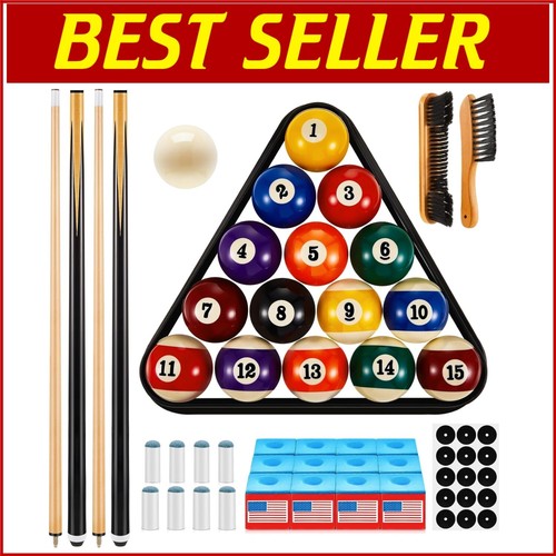 Complete 71-Piece Billiards Accessory Set with Cues, Balls, and Chalk ...