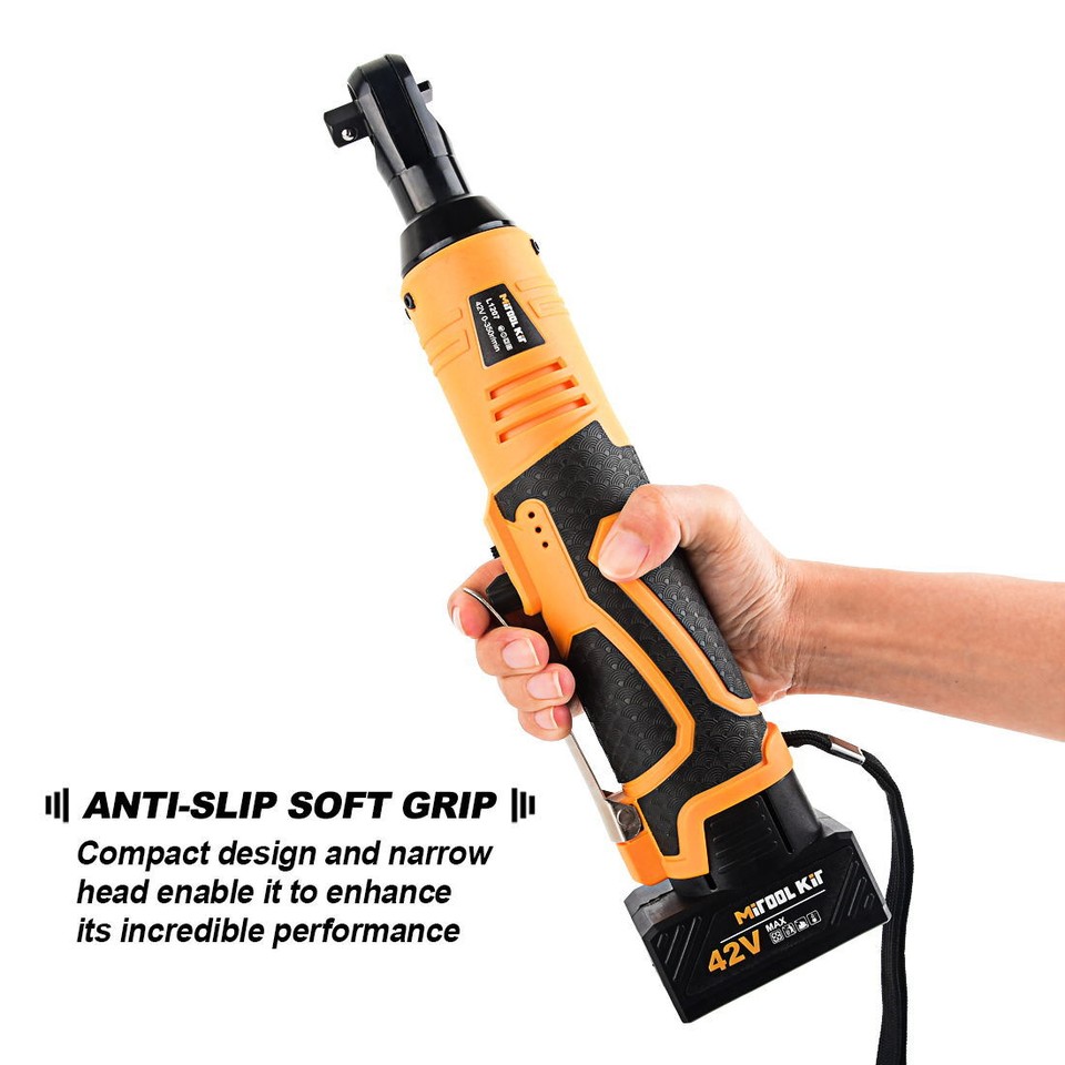 3/8'' Electric Cordless Ratchet Right Angle Wrench Tool Set + 2 Battery ...