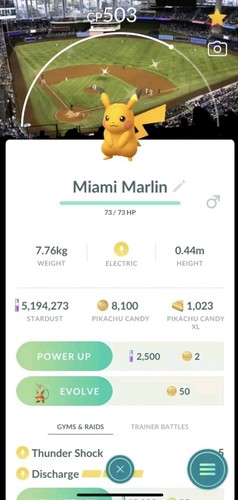 Pokemon Shiny Pikachu ( Miami MLB Marlins Baseball Court BG ) GO | eBay