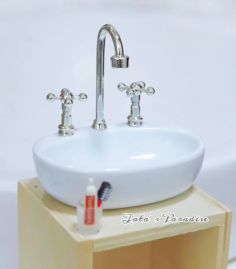 Dolls House 1/6 Scale Miniatures White Sink Basin W/ Faucet Bathroom ...