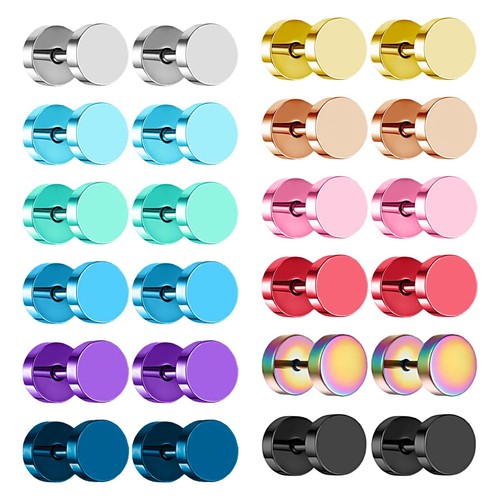 NEWITIN 12 Pairs Dot Stud Earrings for Men Faux Gauges Colorful | eBay