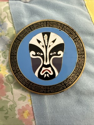 Vintage Trivet Wall Hanging Taiwan 4.75" Enamel Bronze Chinese Warrior ...