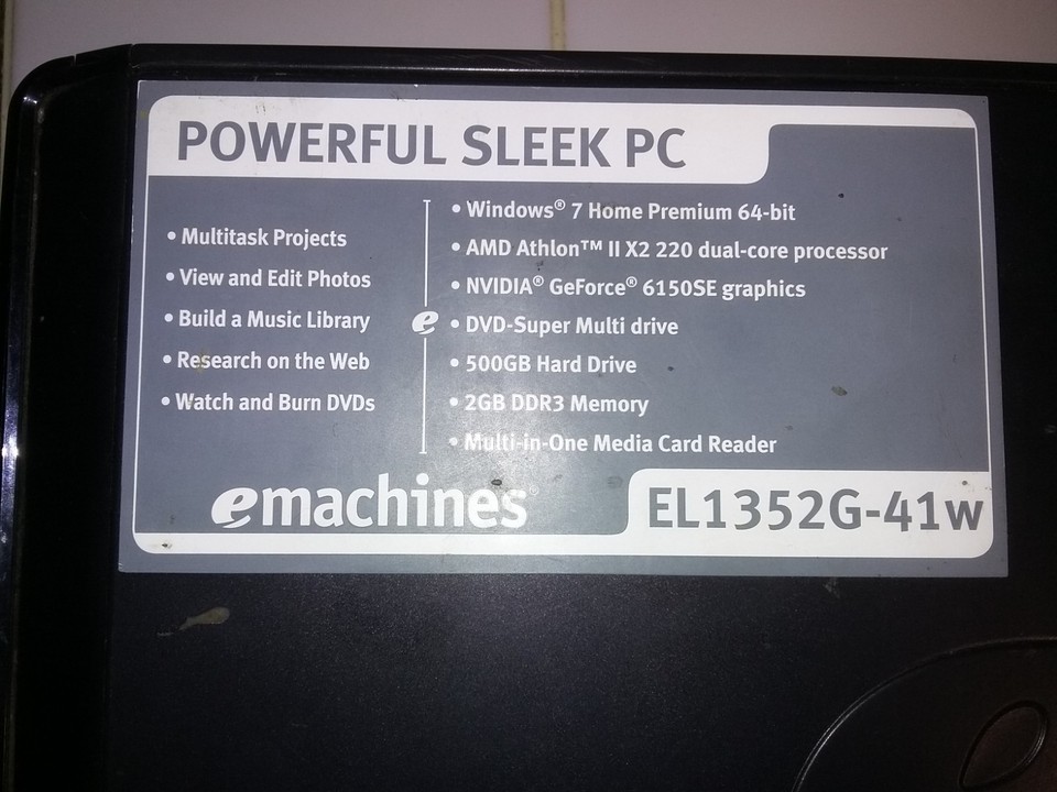 eMachines EL1352G-41w Athlon II X2 220 Dual-Core 2.8GHz 2GB | eBay