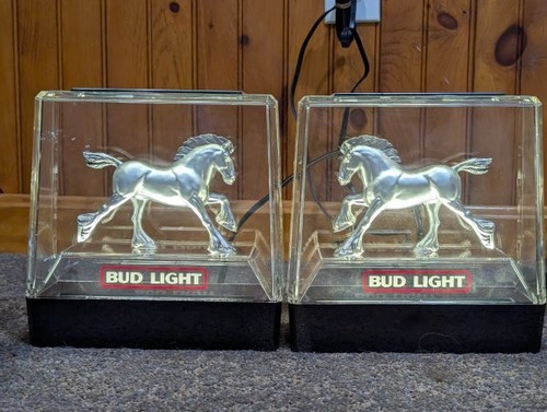 Vintage Bud Light Silver Clydesdale Light Up Bar Display Sign Budweiser ...