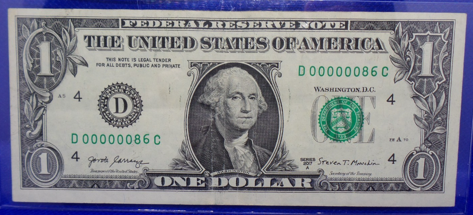 Fancy Super LOW Serial Number D 00000086 C 2 Digit Note 2017A Bill ...