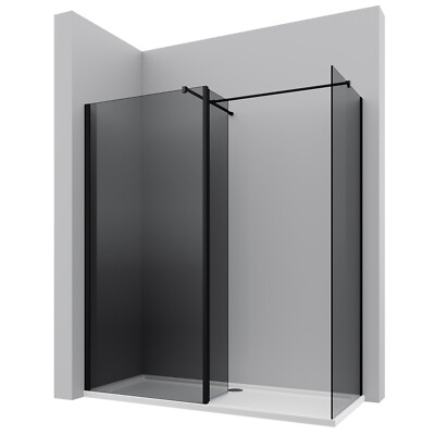 Walk In Shower Screen With Flipper Black Enclosure Wet Room Cubicle 8mm ...