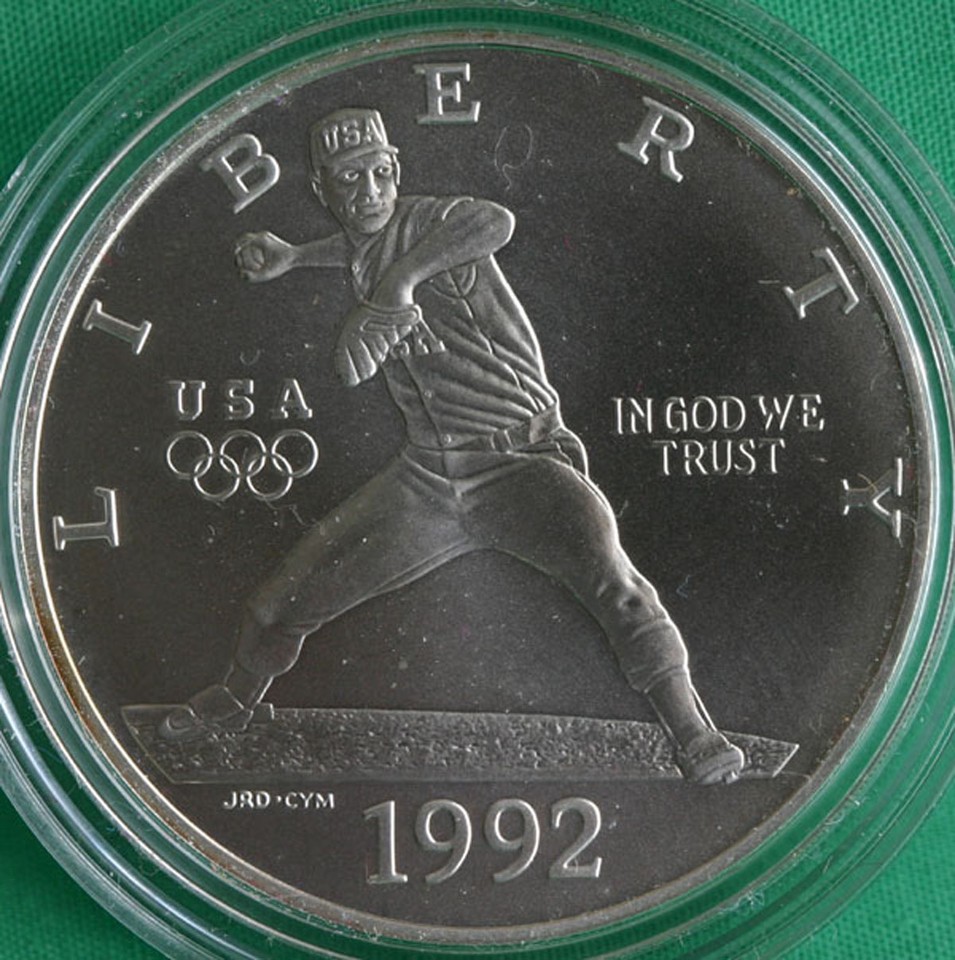 1992 Olympic BU 90% Silver Dollar BASEBALL Coin Set US Mint Box and COA ...