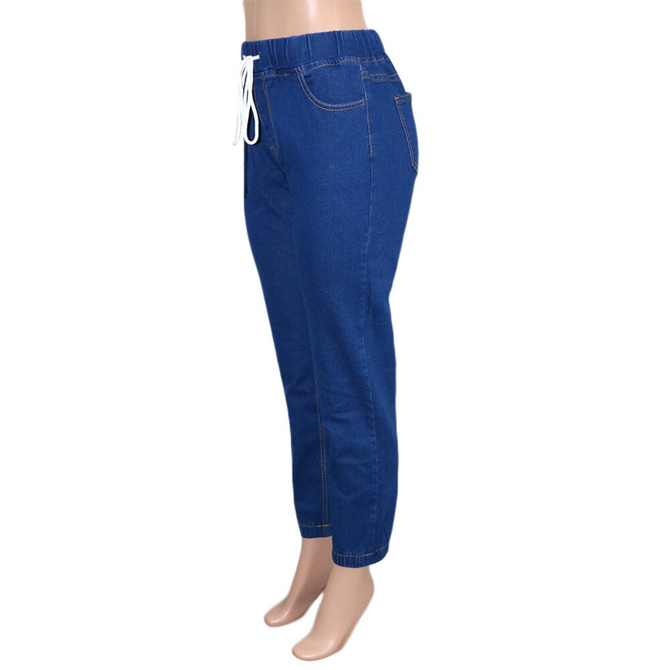 Fashion New Women Drawstring High Waist Patchwork Long Draped Jeans ...