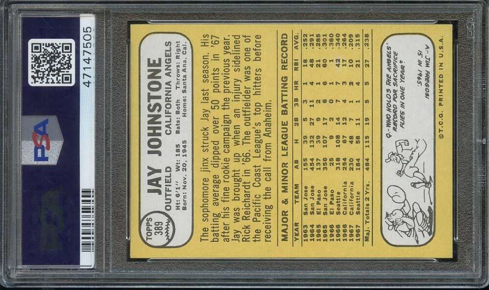 1968 TOPPS #389 JAY JOHNSTONE PSA 9 ANGELS *B68411 | eBay
