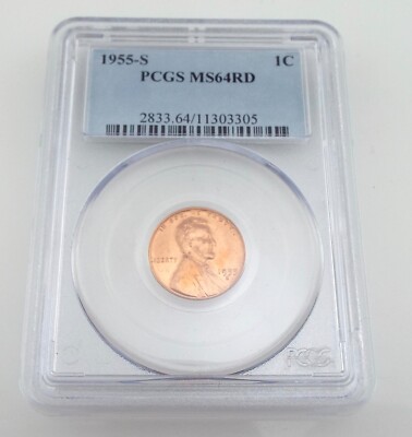 1955 - S Lincoln Wheat Cent Penny - US Vintage Coin - PCGS MS64RD ...