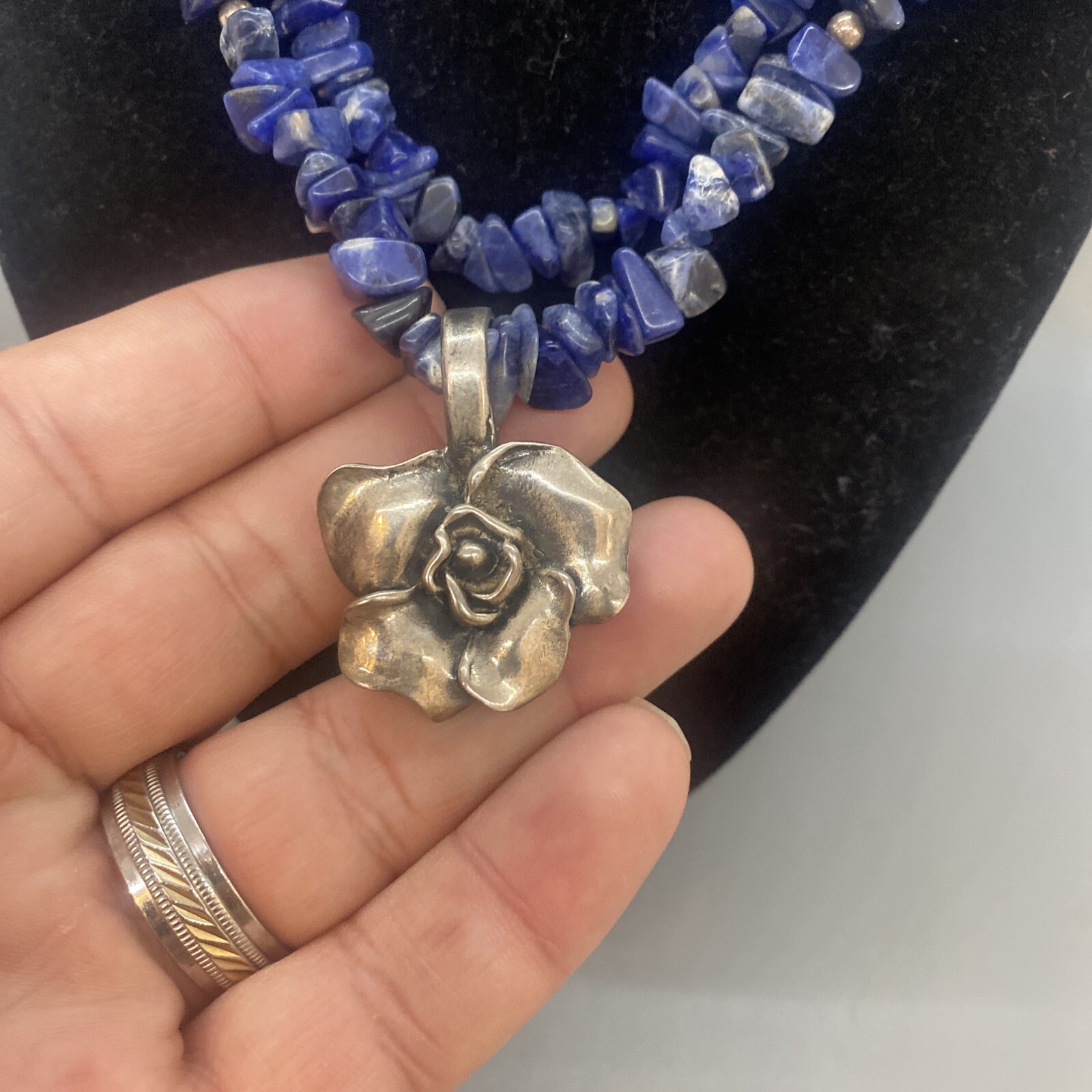 Vintage Claudia Agudelo EXEX Sterling Silver Flower pendant Lapis ...