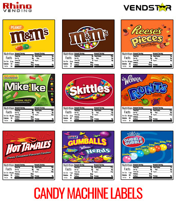 (9) CANDY VENDING MACHINE STICKERS LABELS - NUTRITION INFO - 2.5" x 2.5 ...