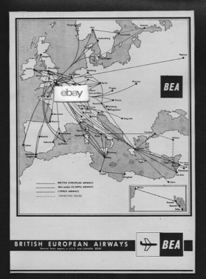 BEA BRITISH EUROPEAN AIRWAYS 1960 ROUTE MAP AD | eBay