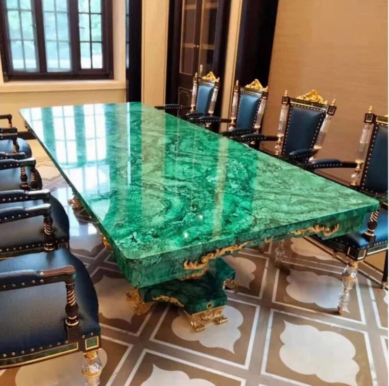 Random Malachite Gemstone Tops Center Sofa Dining Table | Handmade ...