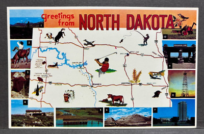 Postcard Greetings from North Dakota Map | eBay