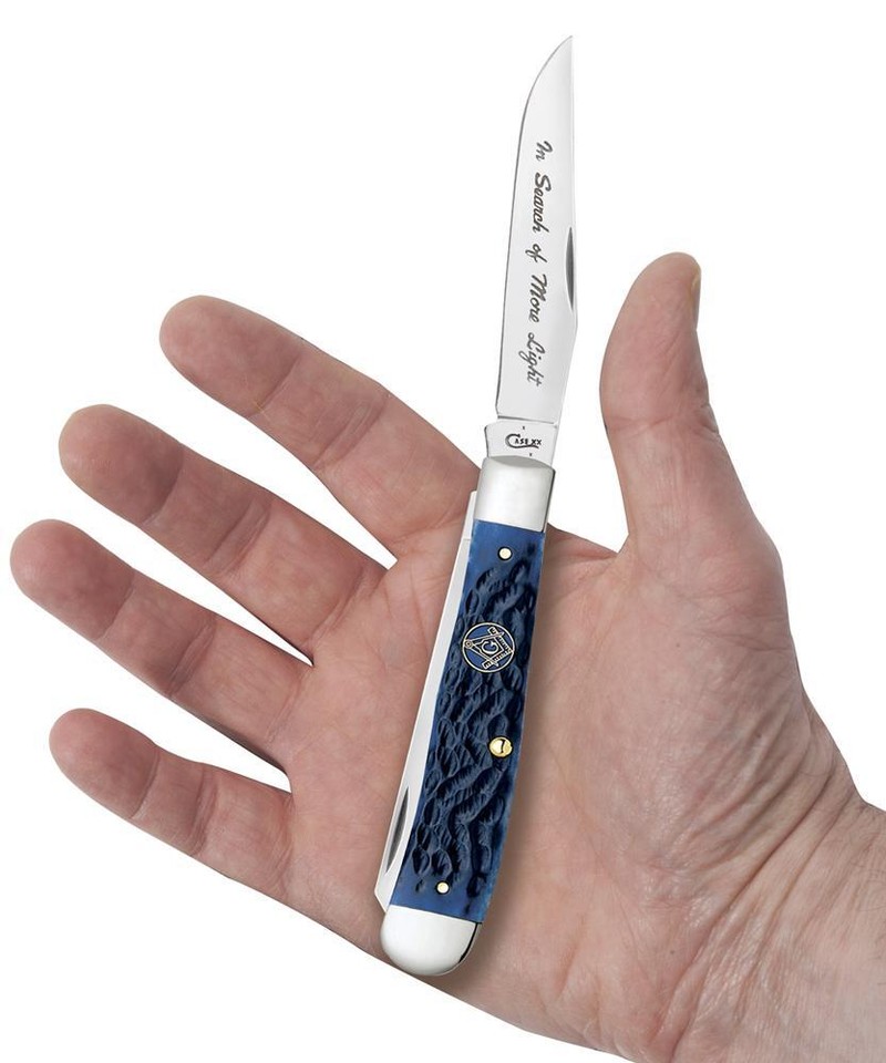 Case XX Masonic Trapper Pocket Knife Stainless Steel Blades Jigged Bone ...