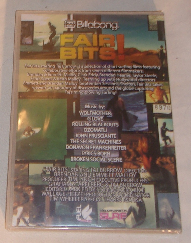TAJ BURROW'S FAIR BITS! MOVIE DVD IN NEW CONDITION SURFING BILLABONG ...
