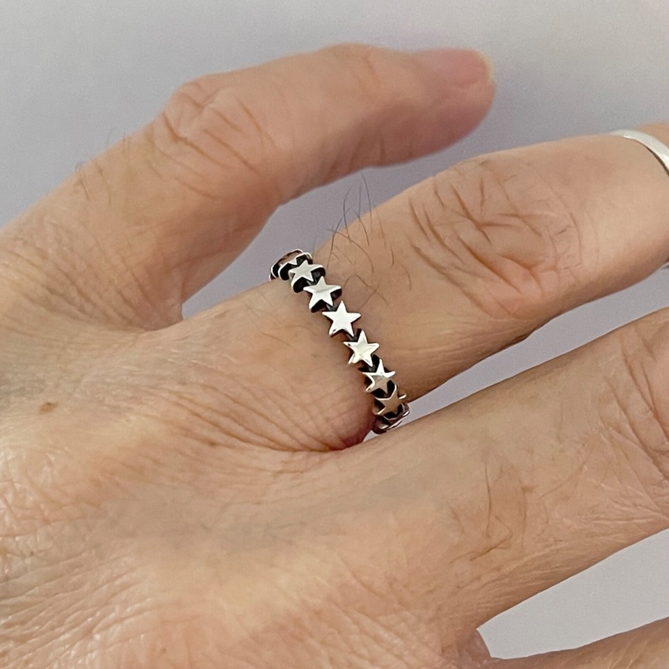 Sterling Silver Eternity Star Band Ring, Celestial Jewelry, Stackable ...