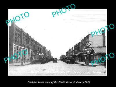 OLD 8x6 HISTORIC PHOTO OF SHELDON IOWA VIEW OF NINTH ST & STORES c1920 ...