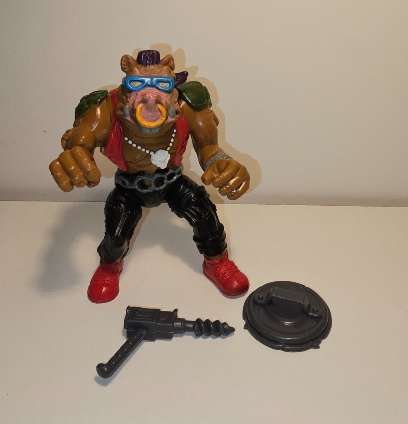 Bebop TMNT (1988 action figure) turtle shell drill, trash can shield | eBay