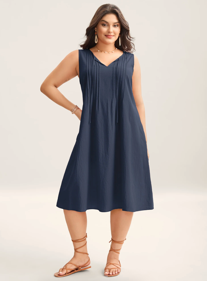 Bloom Chic | Cotton Toothpick Pleat Plain Midi Dress | Medium | eBay