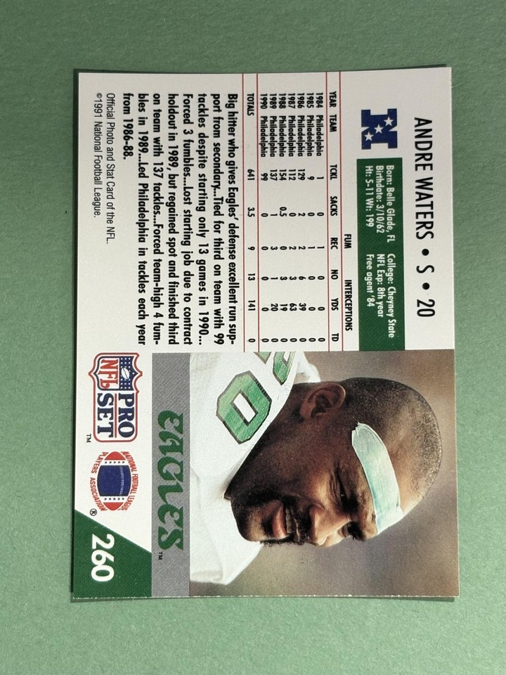 Andre Waters 1991 Pro Set Philadelphia Eagles #260 CC70 | eBay