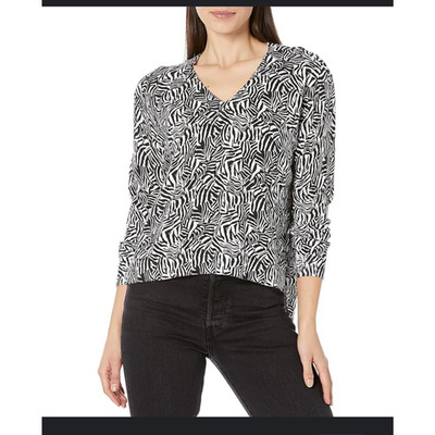MICHAEL Michael Kors Printed Zebra Boxy V-Neck Long Sleeve Blouse Size ...