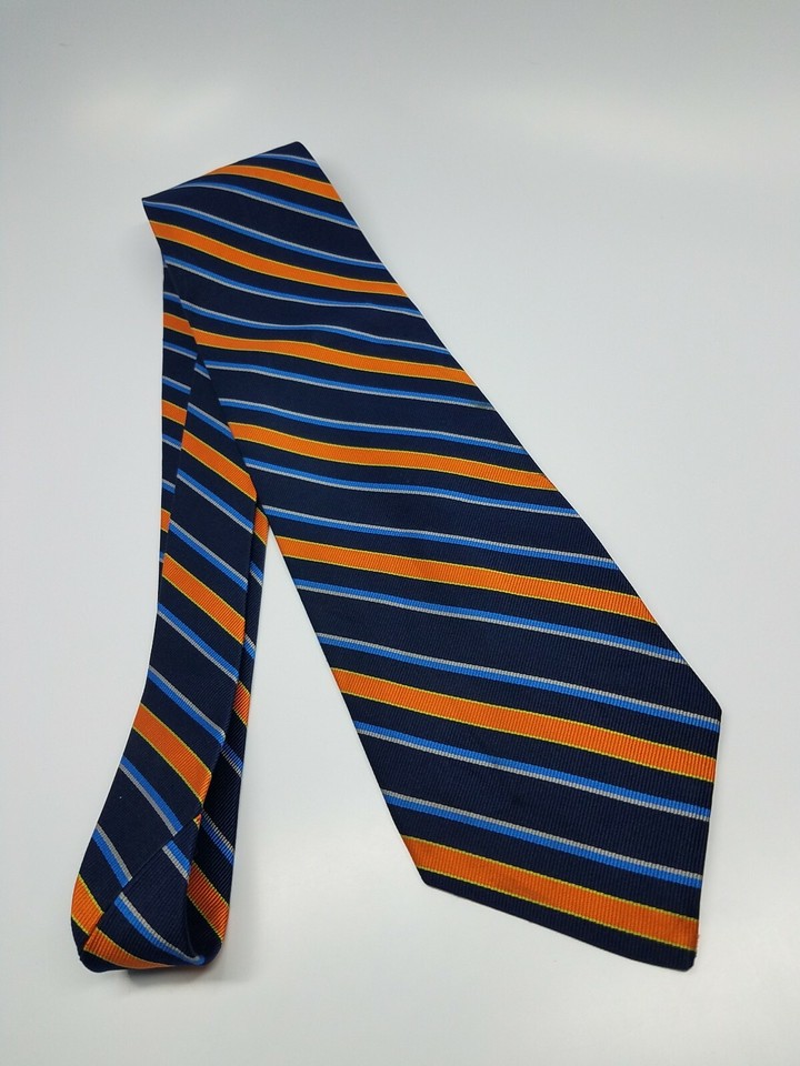 Jos A Bank Silk Tie Blue Orange Stripes Men Necktie Made Italy 57 x 3. ...