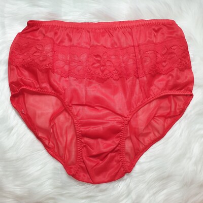 Vintage Sheer Nylon Panty Sissy Red Floral Lace Granny Brief Sz. 8/XL ...