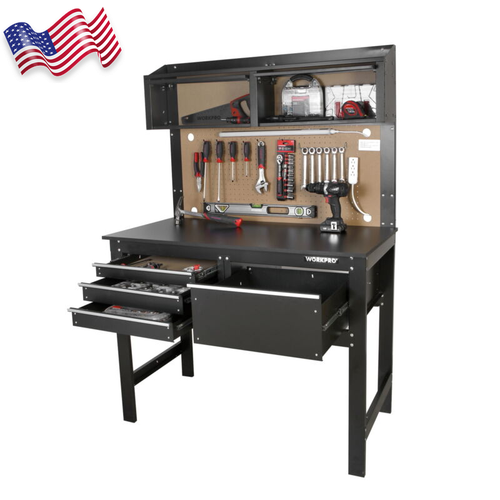 Workbench Cabinet Combo Light tool Steel Wood Steel Frame 48 Inches ...