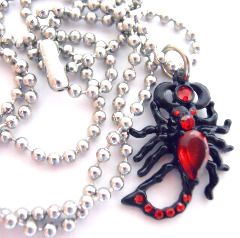 Scorpion Necklace Stainless Steel Chain New Red Crystals Zodiac Charm ...