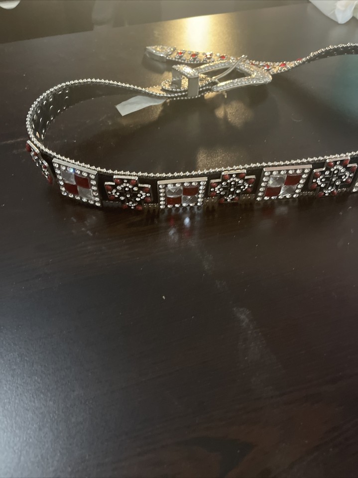 Angel Ranch Western Womens Belt Leather Large Rhinestone/ Crosses Red ...