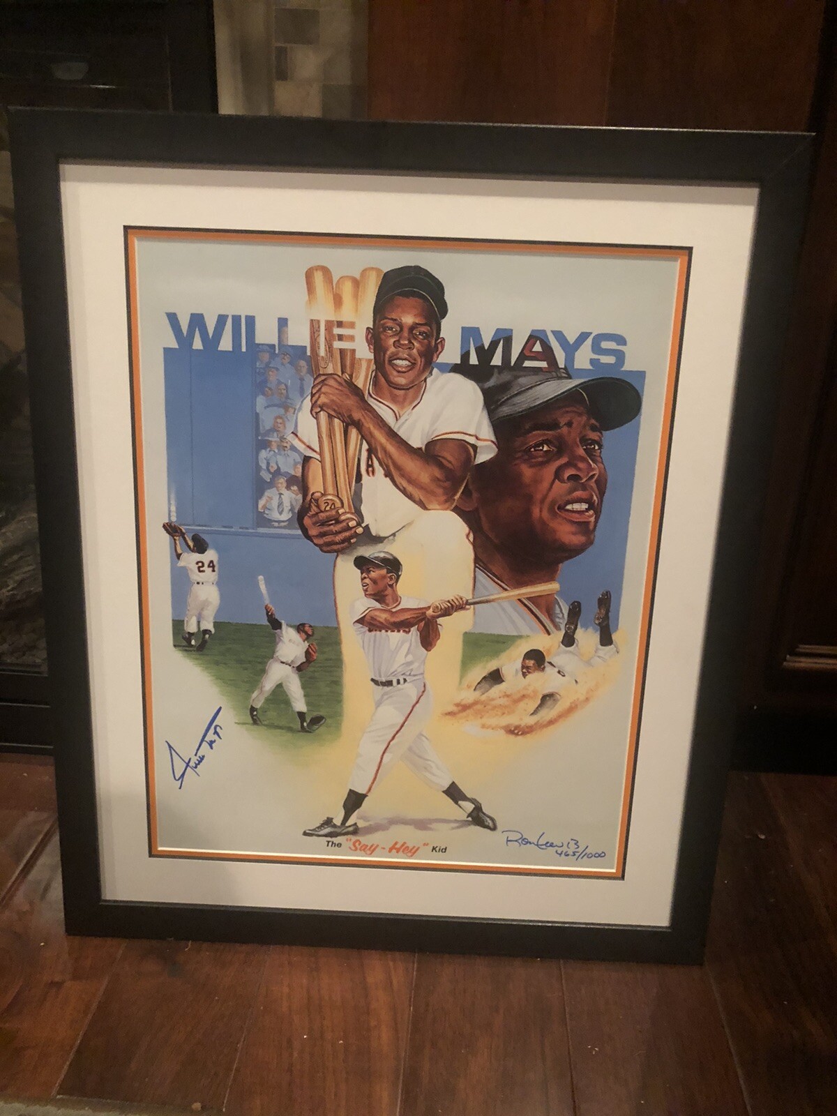 WILLIE MAYS SIGNED AUTO 16x20 RON LEWIS SAY HEY KID LITHOGRAPH Framed ...