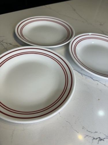 3 Corelle Classic Café Red Stripe 6.5 Bread Plates | eBay
