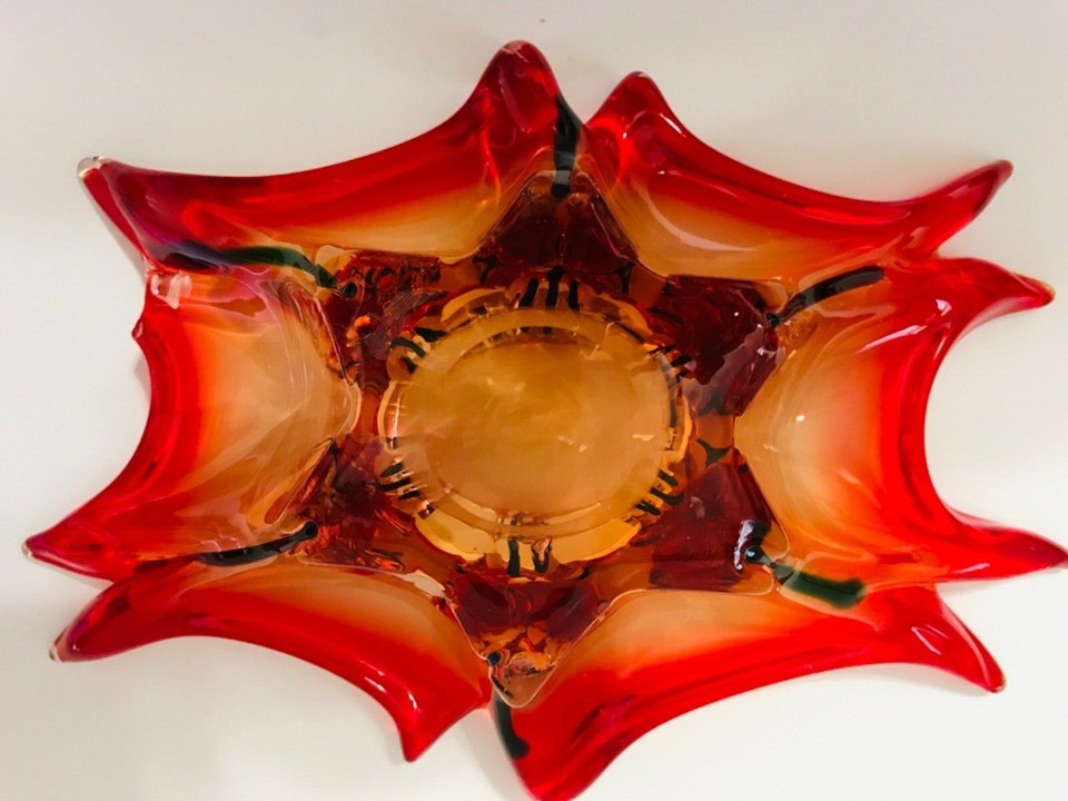 Vintage Hand Blown Murano 1960’s Orange Bon Bon Dish 11.5”x8” | eBay