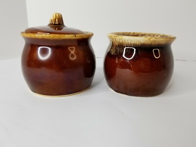 Lot of 2 Vintage Hull Brown Drip Crocks, One Lid, About 4 Inches | eBay