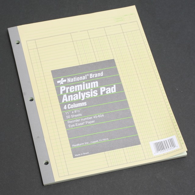 National BRAND Analysis Pad 4 Columns Green Paper 11 X 8.5" 50 Sheets ...