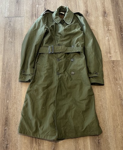 VTG 60s Army Military Heavy Overcoat Trench Wool Liner Belt OG 107 Sz S ...