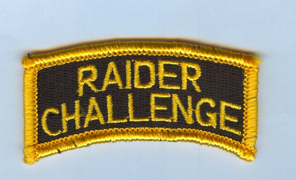 ARMY JROTC - "RAIDER CHALLENGE" SHOULDER TAB - YELLOW ON BLACK ... NICE ...