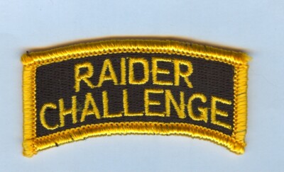 ARMY JROTC - "RAIDER CHALLENGE" SHOULDER TAB - YELLOW ON BLACK ... NICE ...