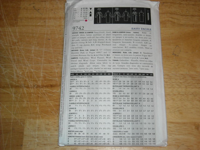 🌹 VOGUE #9742 - LADIES ( 3 STYLE ) FRONT WRAP WINTER DRESS PATTERN 12 ...